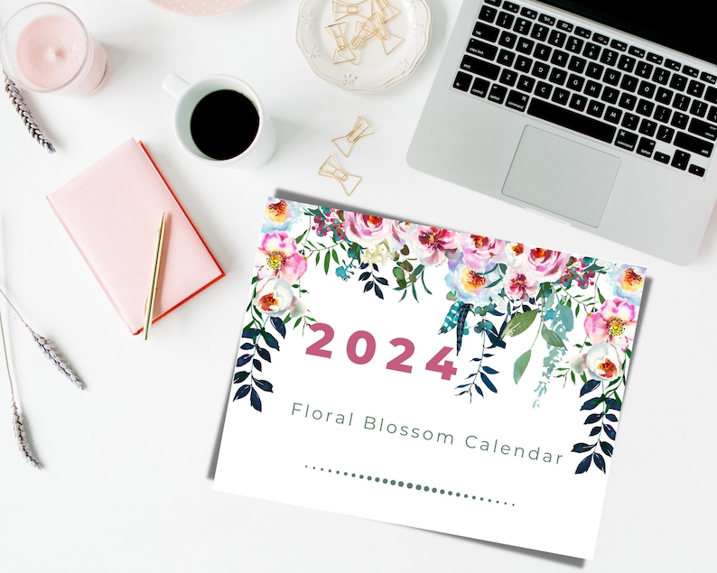 PRINTABLE 2024 FLORAL CALENDAR Digital Download Blossom Theme Planner ...