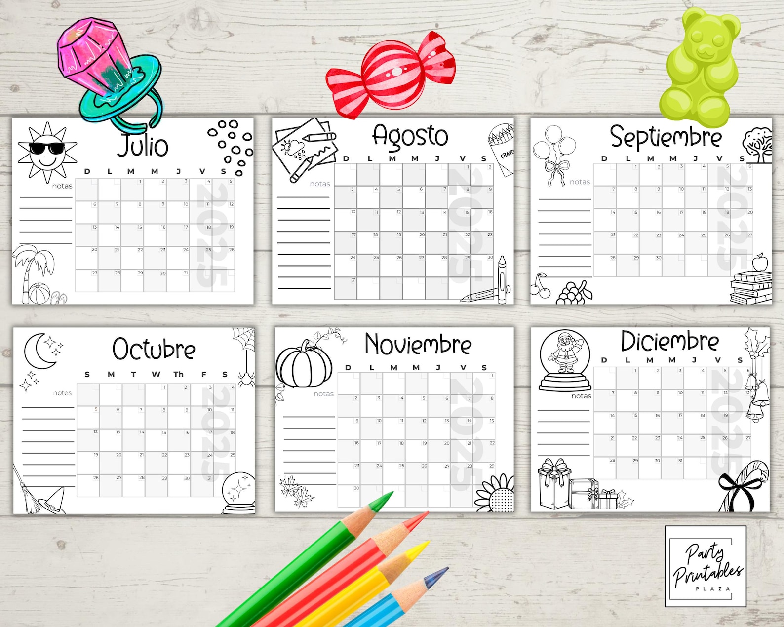 CALENDARIO Para NIÑOS Para Colorear 2025 Agenda 12 Meses PDF Descarga ...