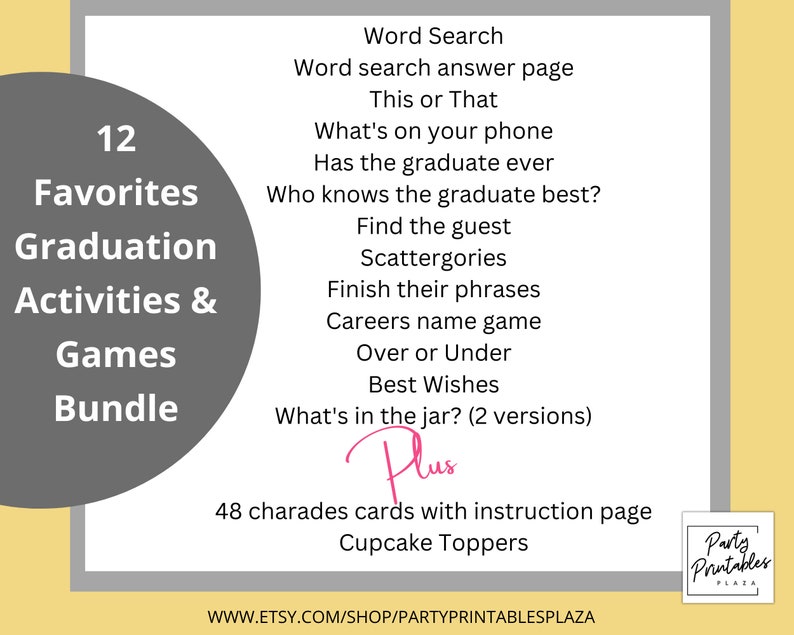 Graduation Party Games Printable Bundle, High School, College ...