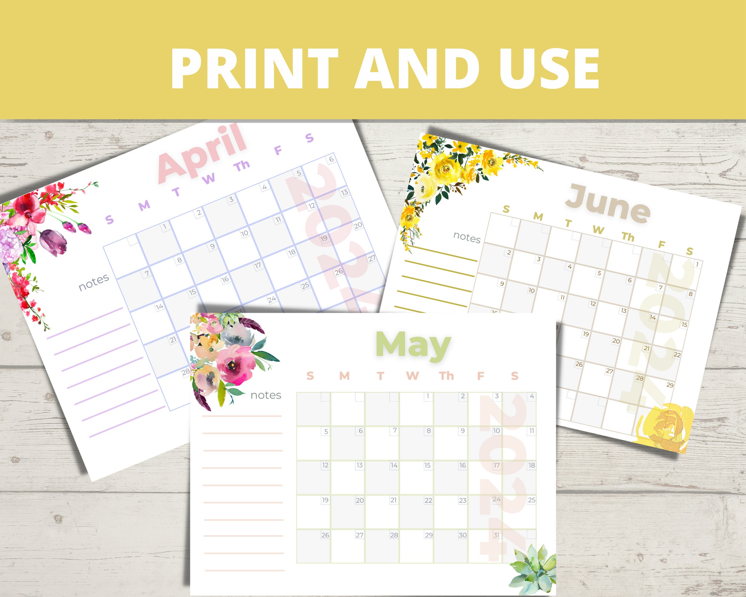 PRINTABLE 2024 FLORAL CALENDAR Digital Download Blossom Theme Planner ...
