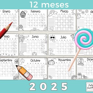 CALENDARIO Para NIÑOS Para Colorear 2025 Agenda 12 Meses PDF Descarga ...