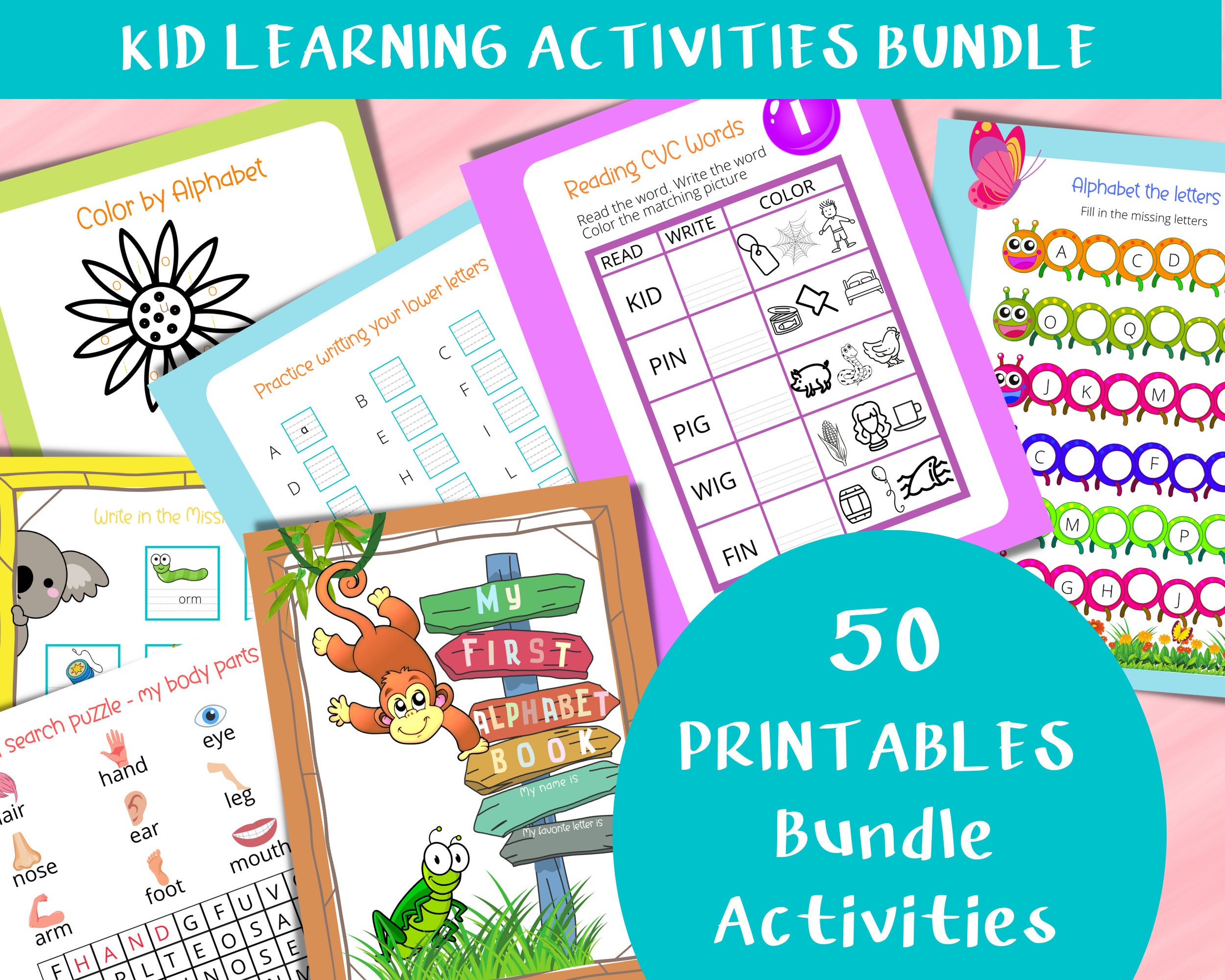 Learning Activities, Kids Fun Learning Game Bundle, First Alphabet Book ...