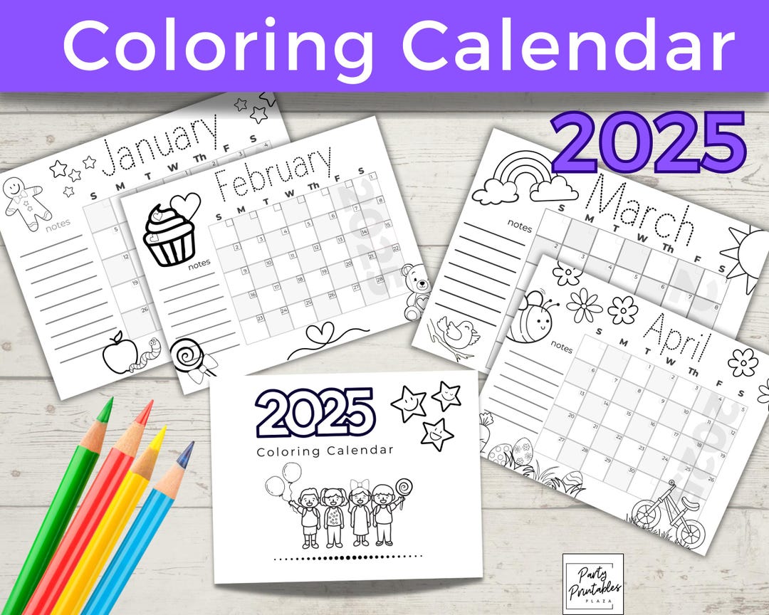 COLORING CALENDAR 2025 Kids PDF Printable Instant Download Kids Monthly ...