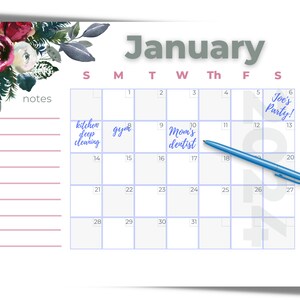 PRINTABLE 2024 FLORAL CALENDAR Digital Download Blossom Theme Planner ...