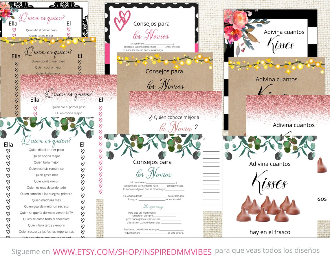 Bridal Games Printables, Glitter Bridal Games, Bridal Games in Spanish ...