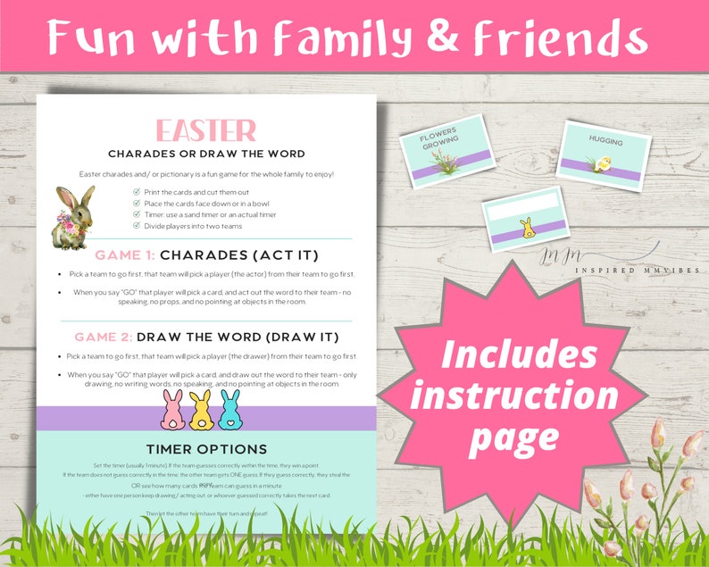 Easter Charades Family and Friends Fun Game Cards/ Ester Printable ...