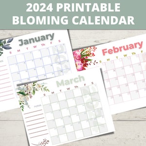 PRINTABLE 2024 FLORAL CALENDAR Digital Download Blossom Theme Planner ...