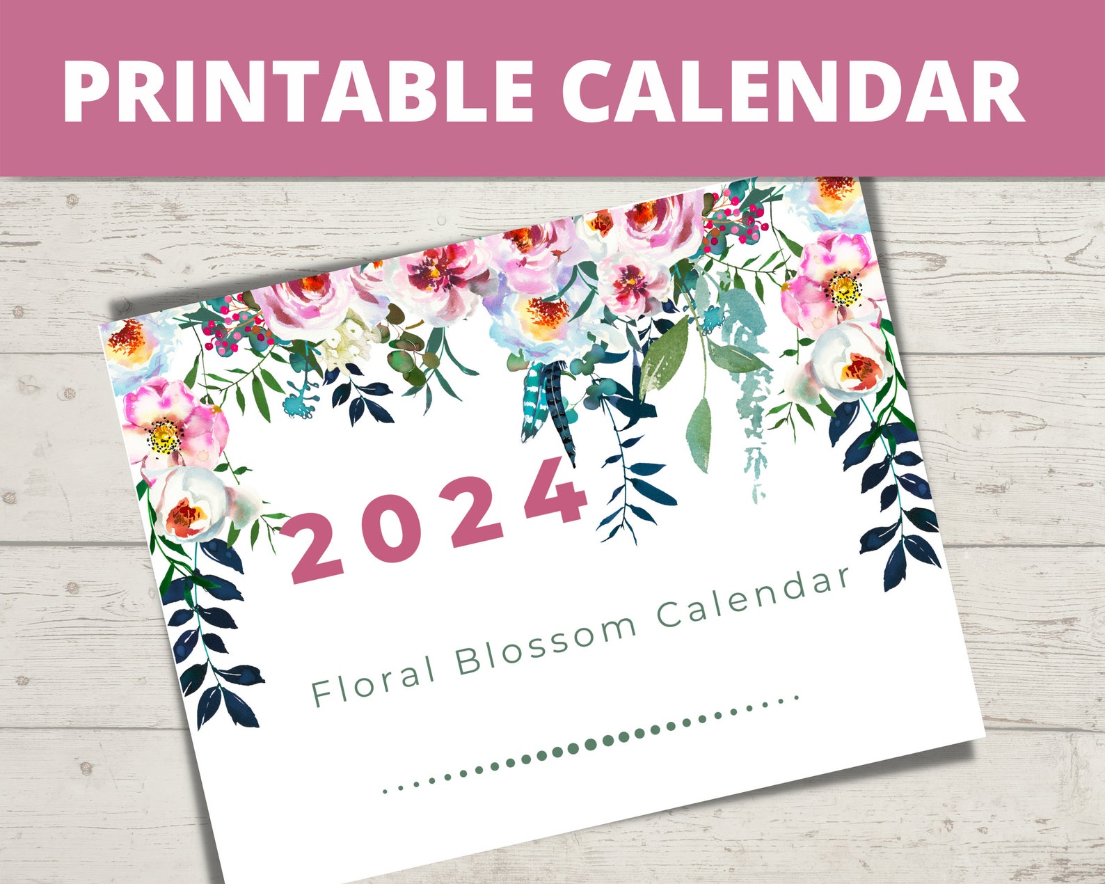 PRINTABLE 2024 FLORAL CALENDAR Digital Download Blossom Theme Planner ...