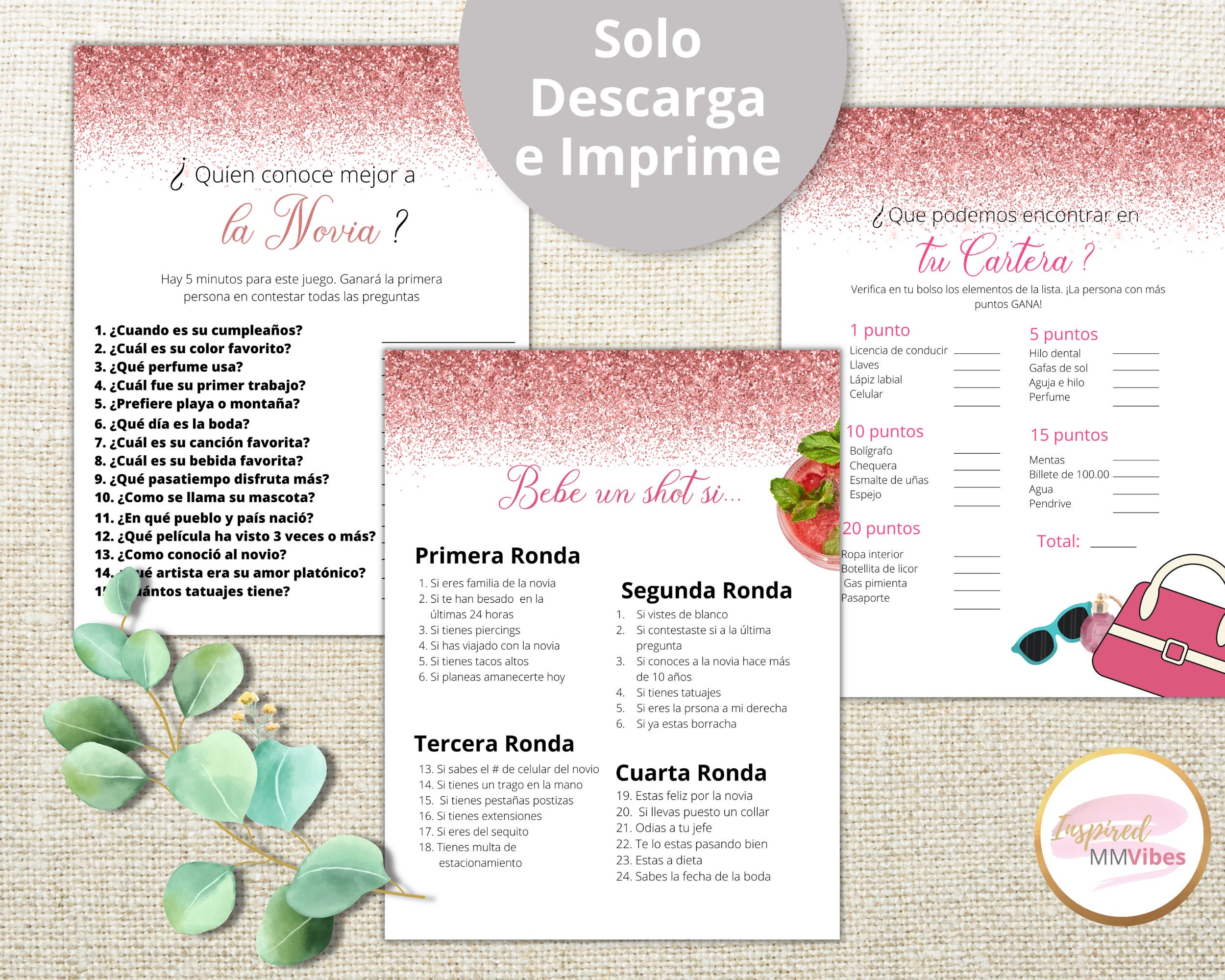 Bridal Games Printables, Glitter Bridal Games, Bridal Games in Spanish ...