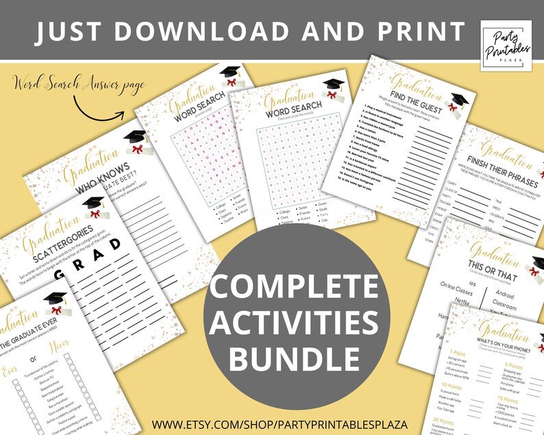 Graduation Party Games Printable Bundle, High School, College ...