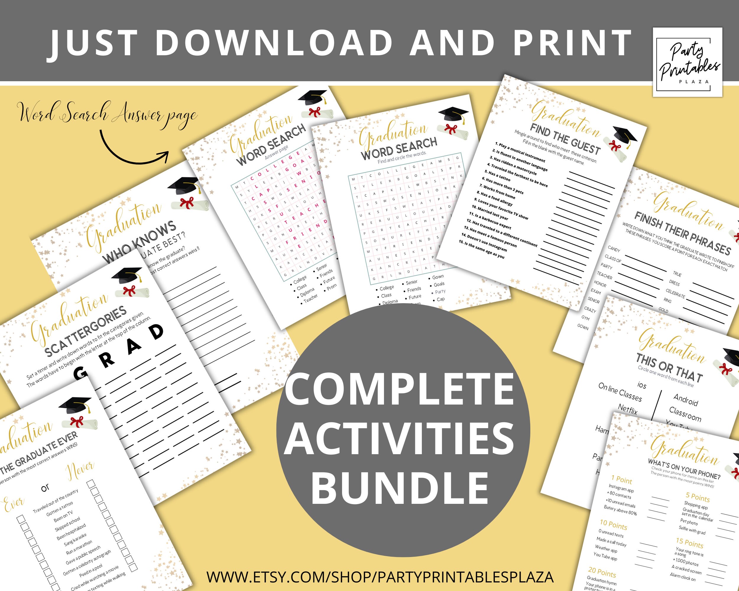 Graduation Party Games Printable Bundle, High School, College ...