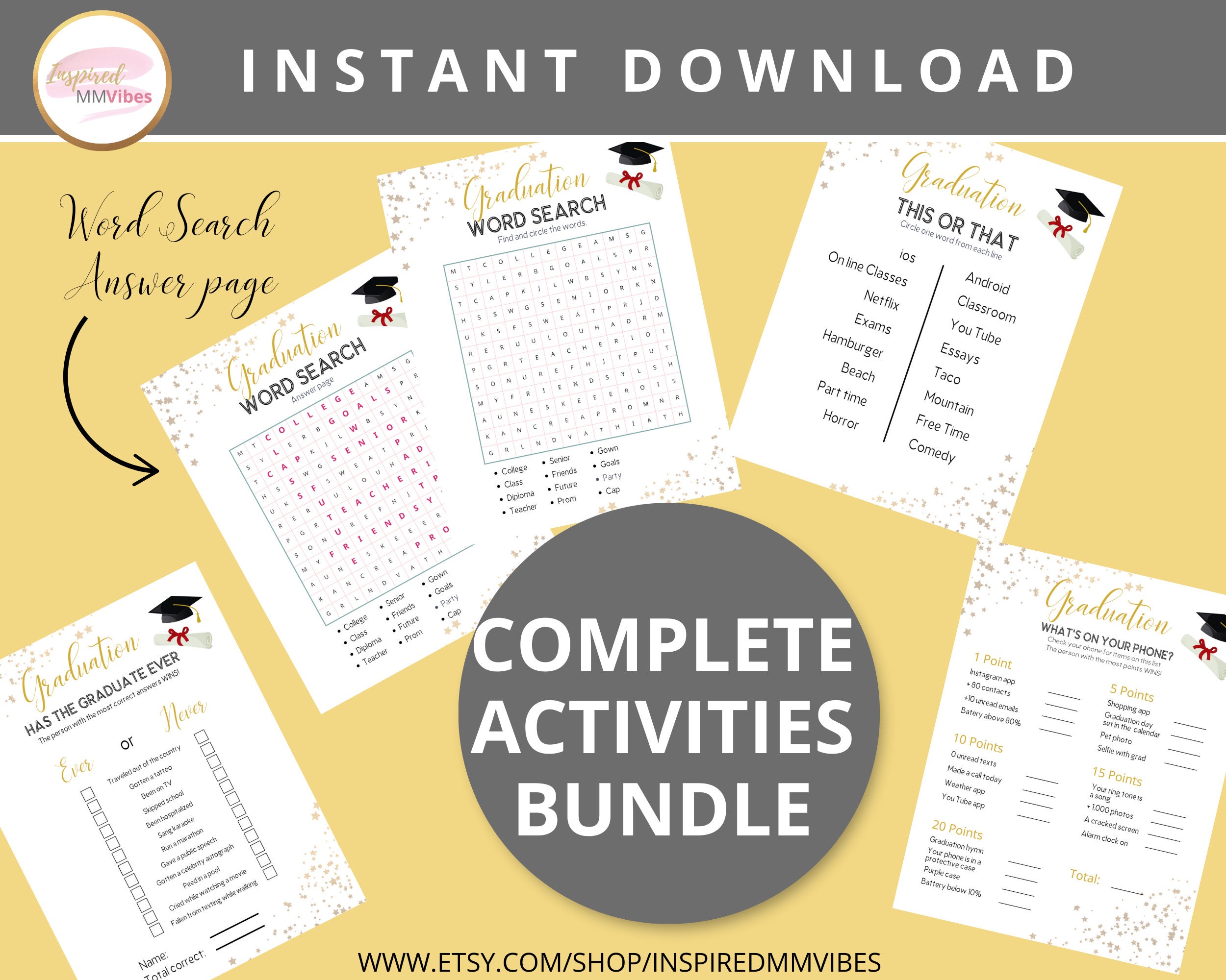 Graduation Party Games Printable Bundle High School College - Etsy