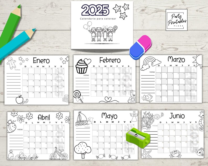 CALENDARIO Para NIÑOS Para Colorear 2025 Agenda 12 Meses PDF Descarga ...