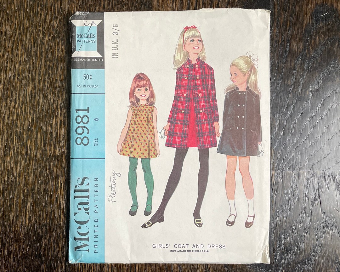 1960s Vintage Mccalls Mccalls 8981 Girls Coat Dress Printed Pattern ...
