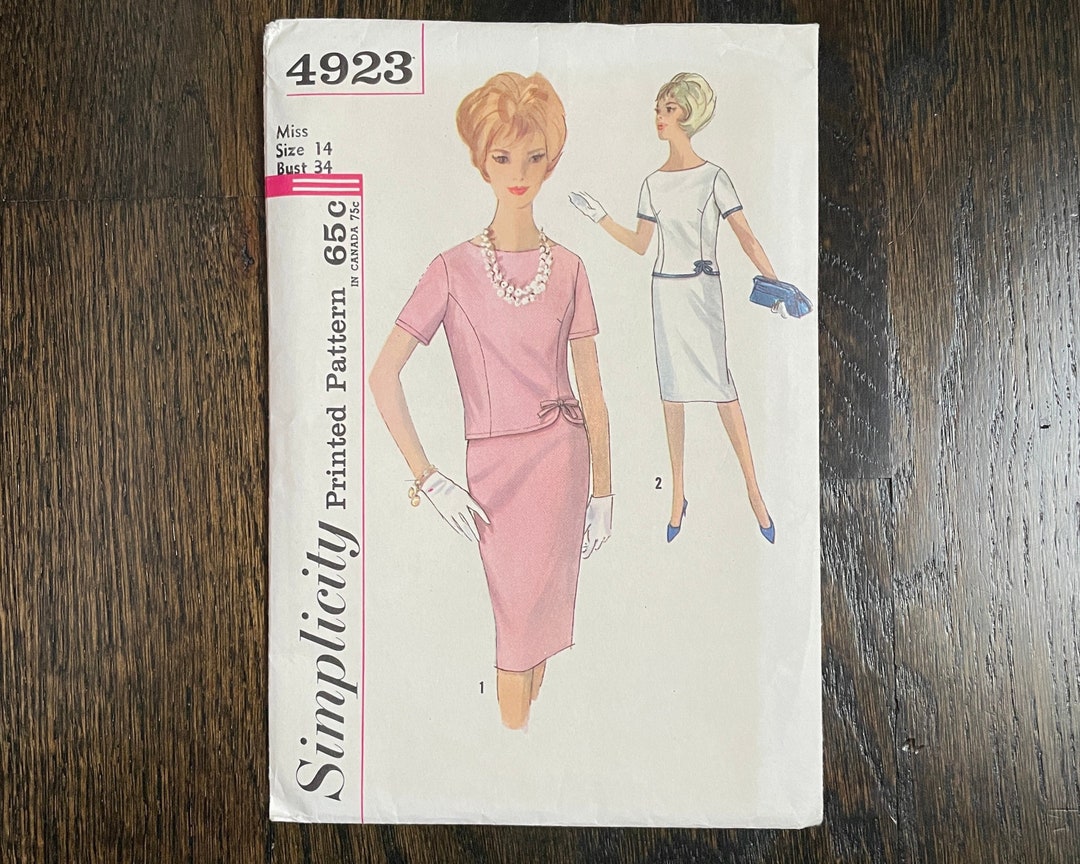 1960s Vintage Simplicity 4923 2-piece Dress Printed Pattern Bust 34 ...
