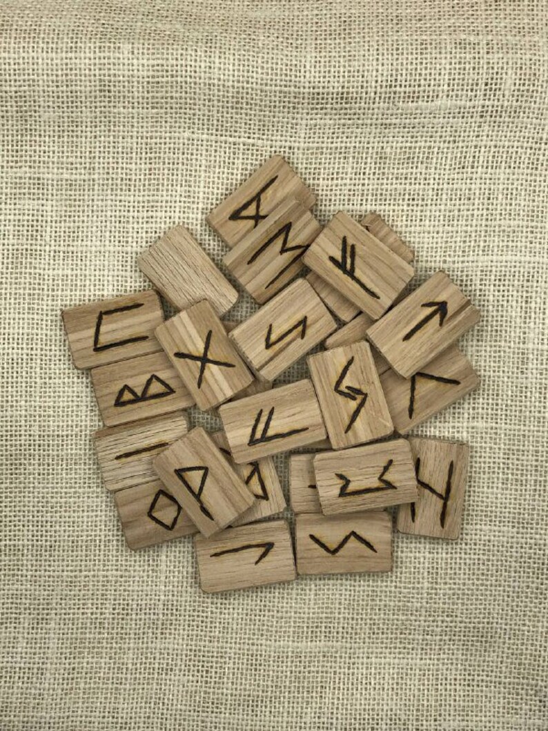 Oak Tree Wooden Rune Set Elder Futhark in Cloth Pouch for Norse ...