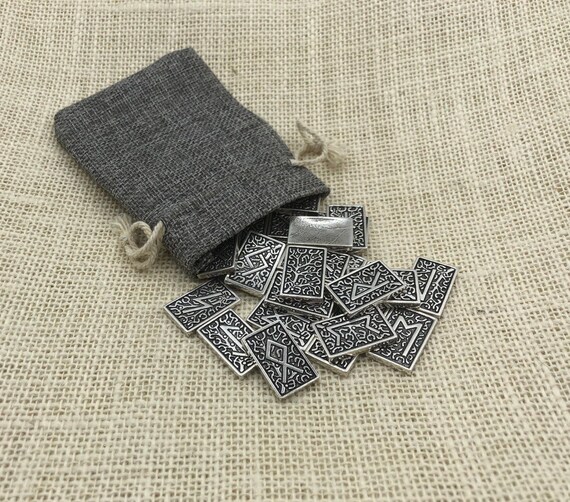 Silver-plated Metal Rune Set Elder Futhark in Grey Cloth Pouch | Etsy