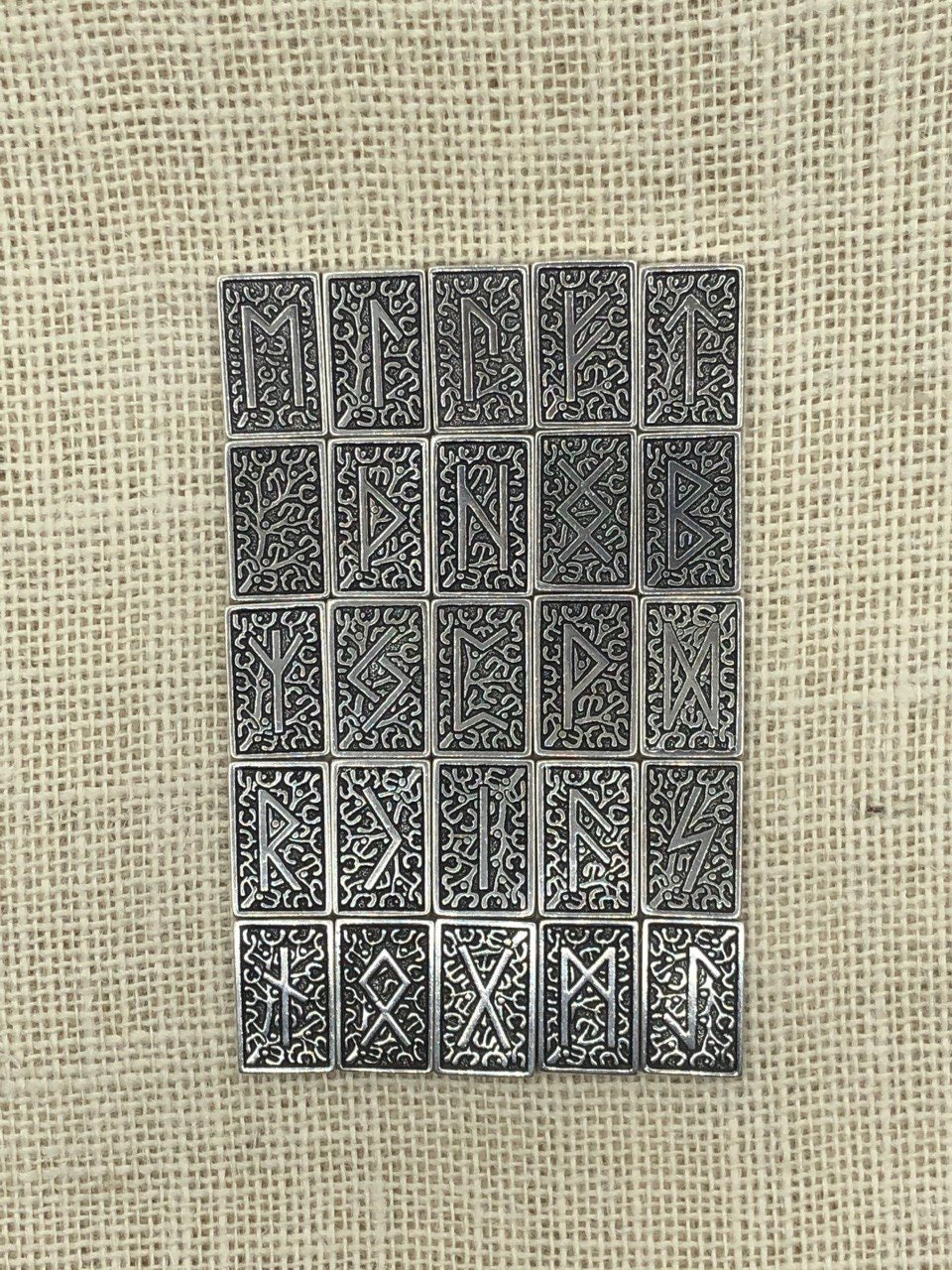 Silver-plated Metal Rune Set Elder Futhark in Grey Cloth Pouch | Etsy