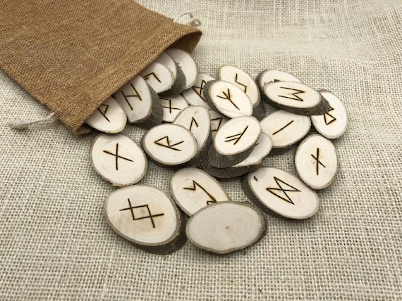Pear Tree Cut Wooden Rune Set With Tree Bark Elder Futhark in - Etsy