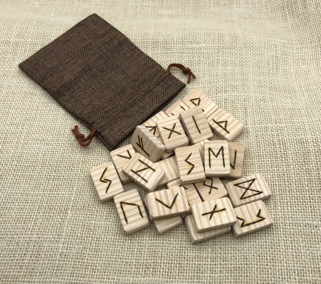 Ash Tree Rune Set Elder Futhark in Cloth Pouch for Norse - Etsy