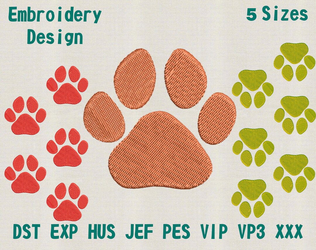 Paw Print Machine Embroidery Designs - 5 Sizes - Embroidery File Dog ...