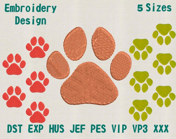 Paw Print Machine Embroidery Designs 5 Sizes Embroidery | Etsy