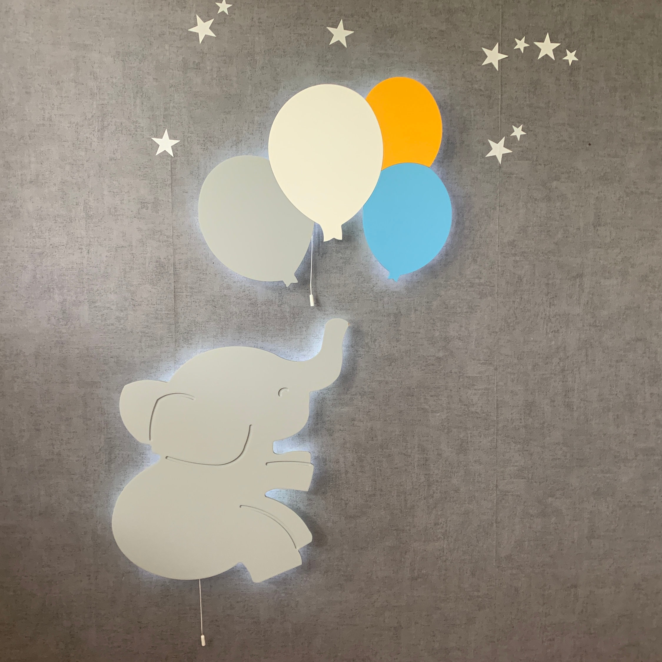 Night Lights Kids Lamp Wall Light Elephant With Balloons 50 Stars Wall ...