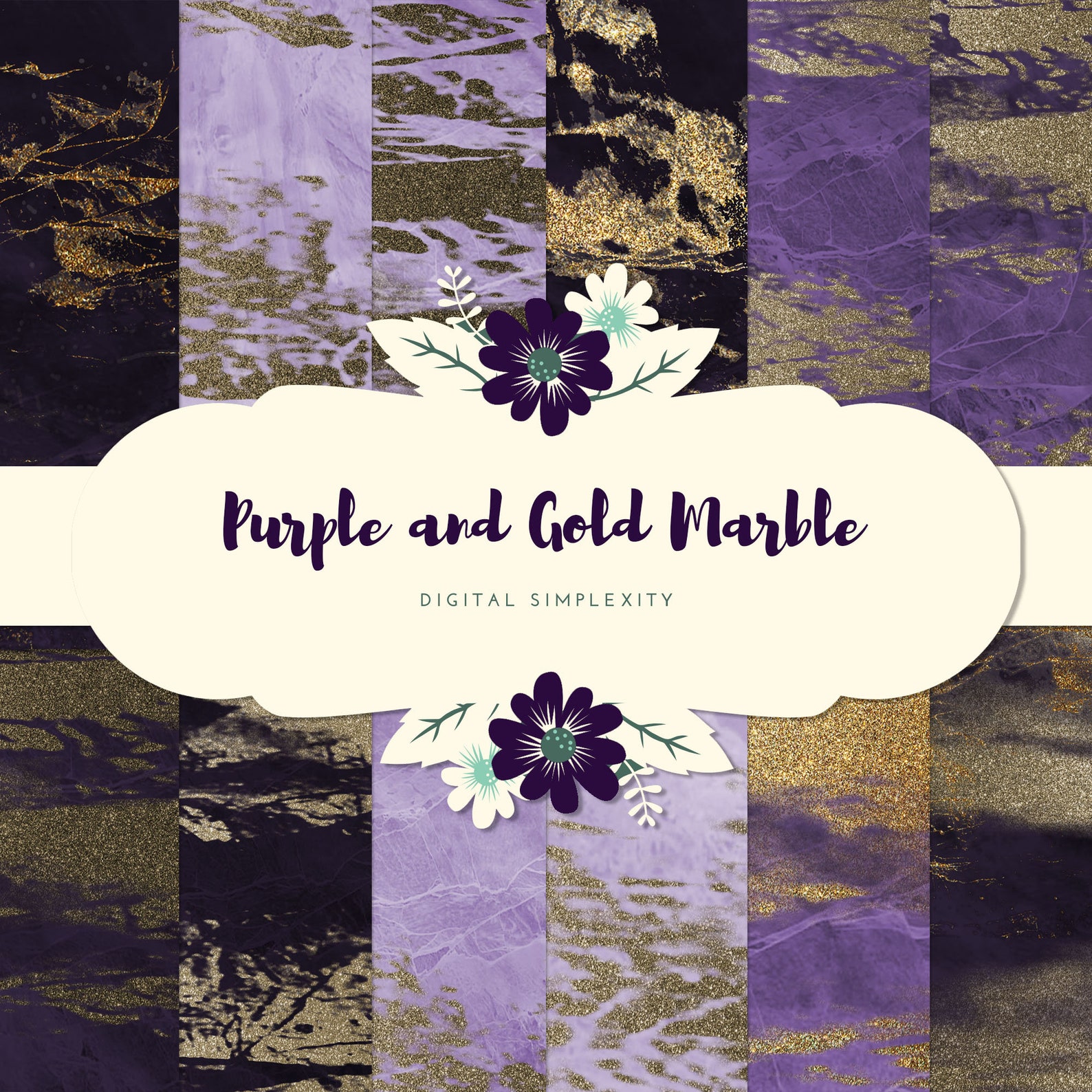 Valentine Digital Paper Purple and Gold Scrapbook Paper - Etsy