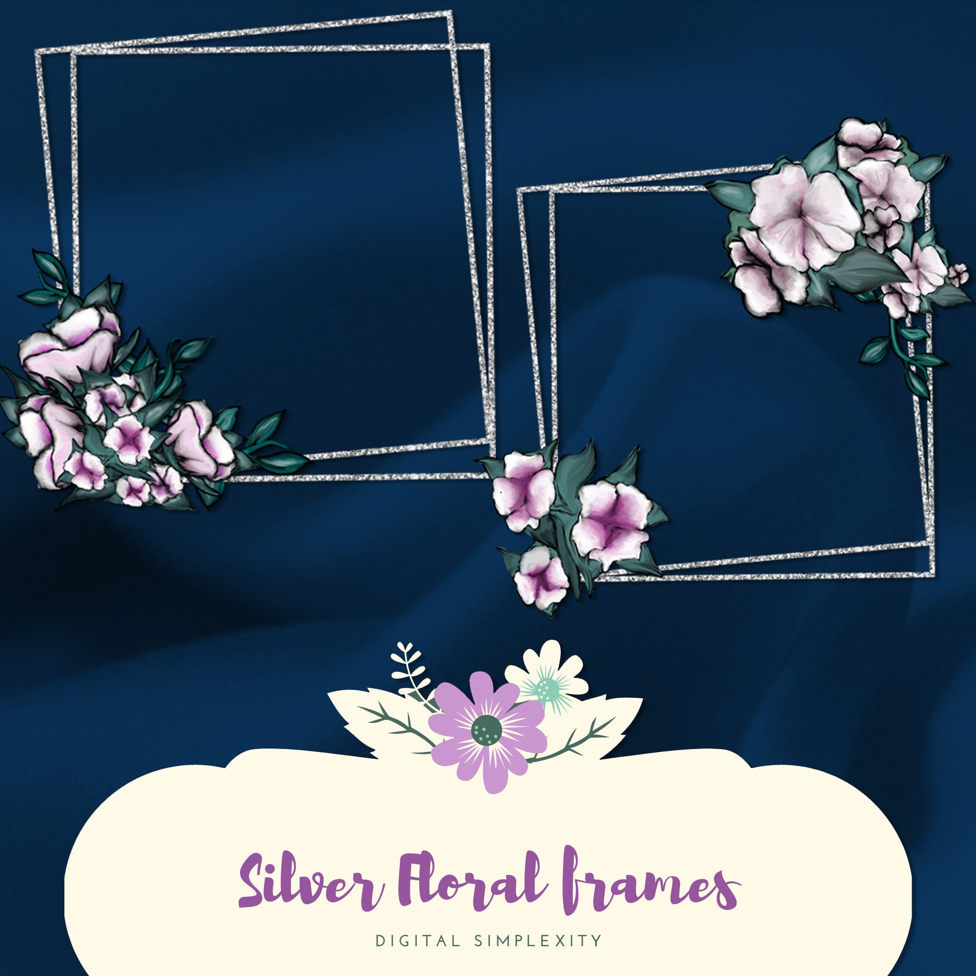 Silver Floral Frames 12 PNG Silver Glitter Geometric Frames | Etsy