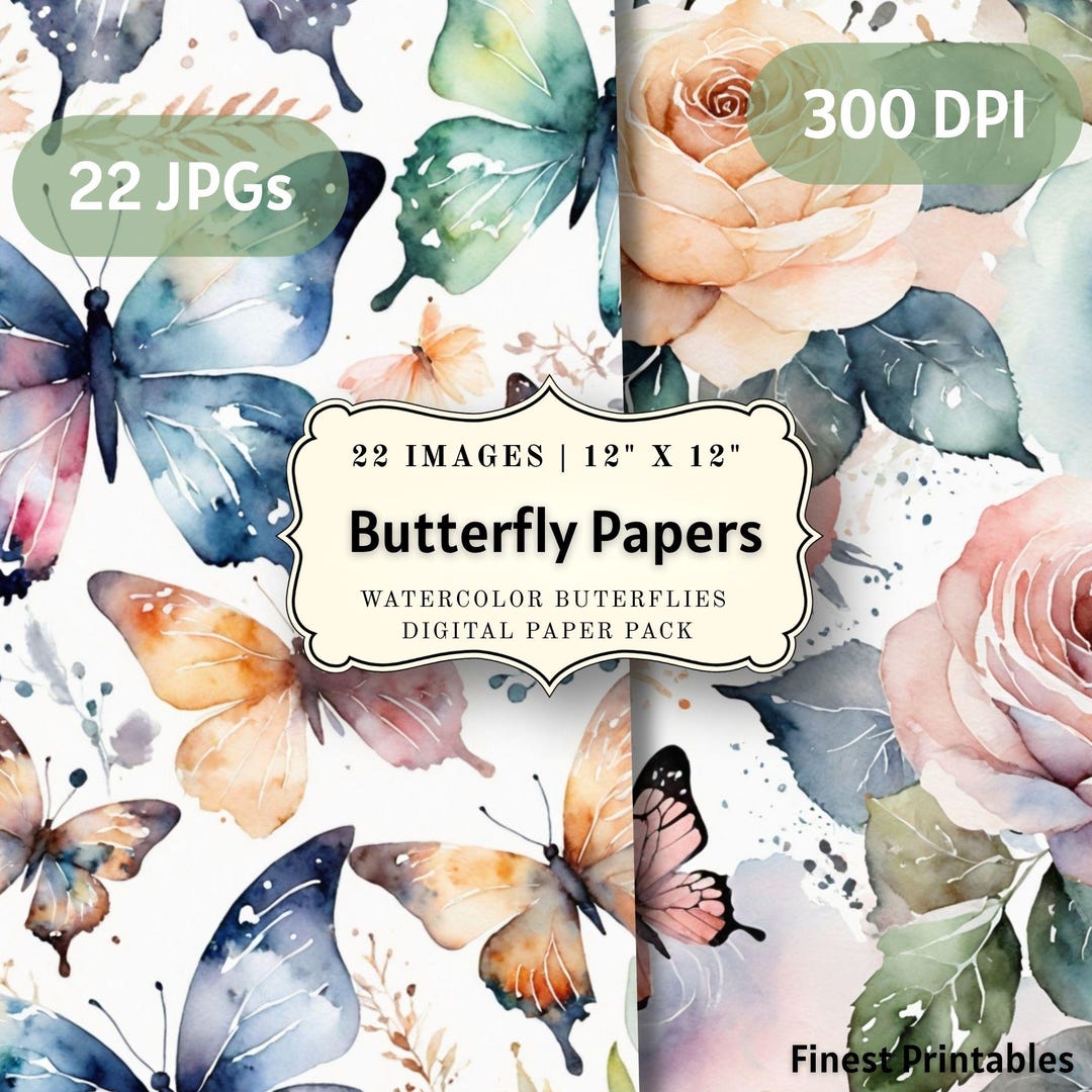 Butterflies Digital Paper Pack | Floral Cottagecore Scrapbook ...