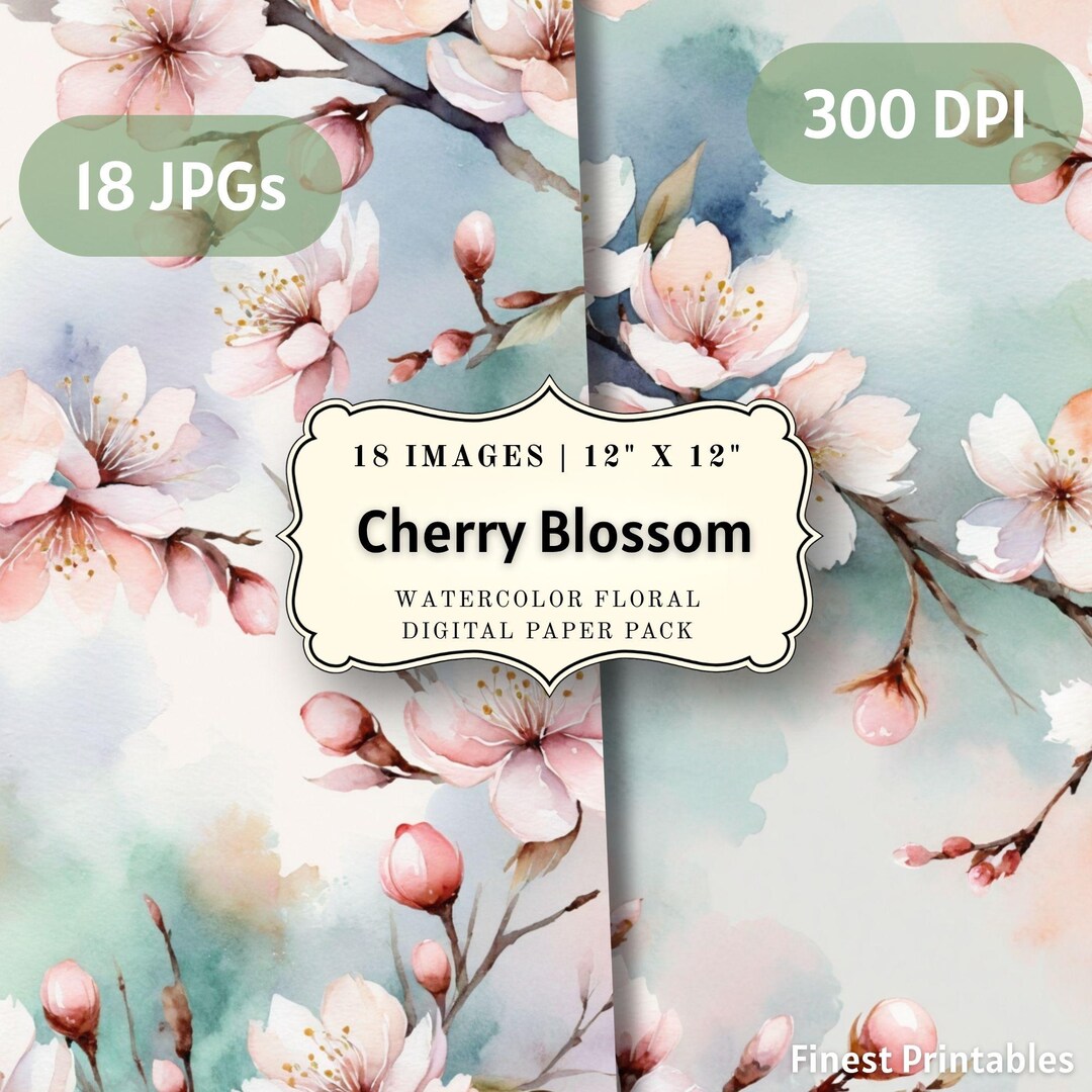 Cherry Blossom Digital Paper | 18 Sakura Floral Backgrounds | 12x12 JPG ...