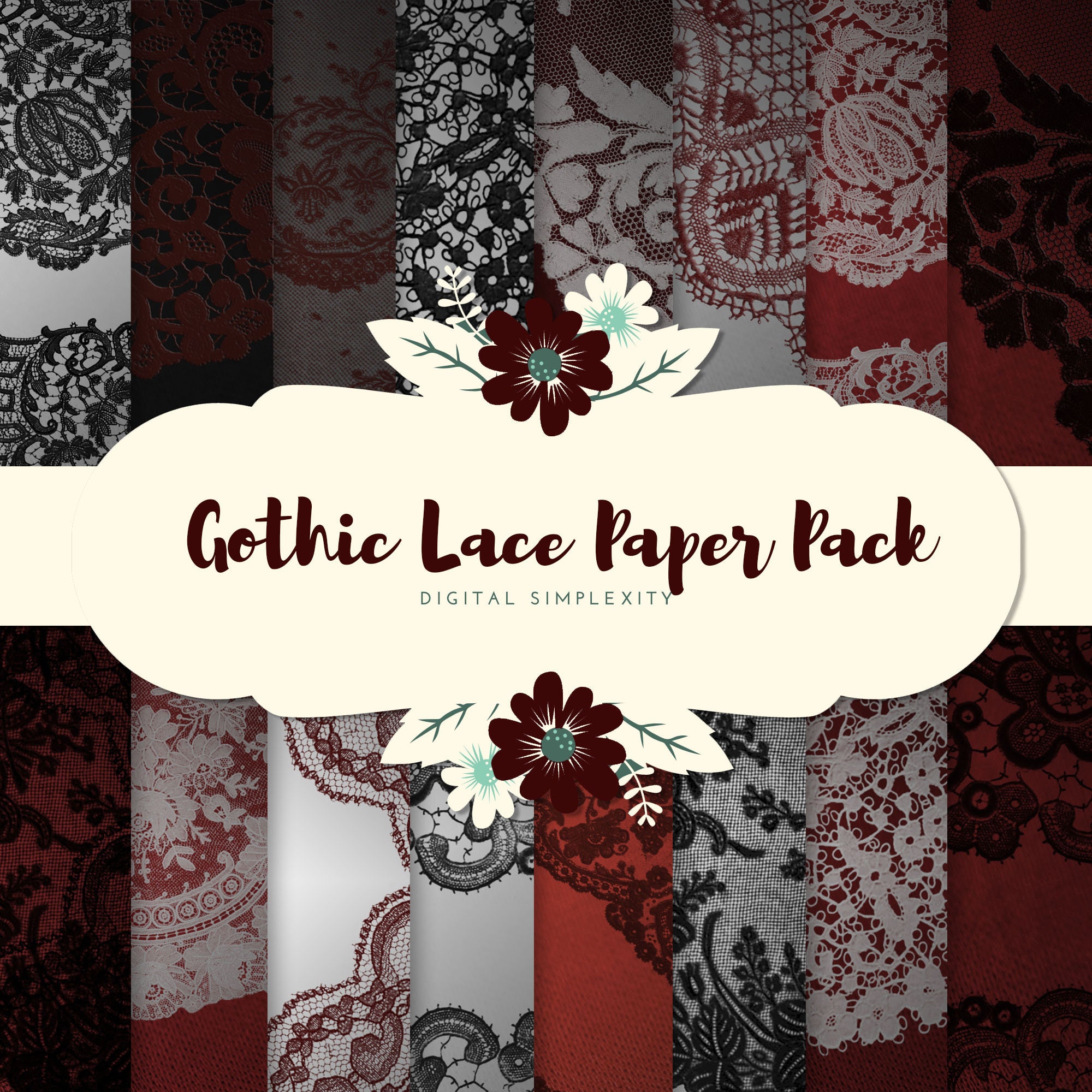 Lace Digital Paper Black Lace Scrapbook Paper Gothic - Etsy