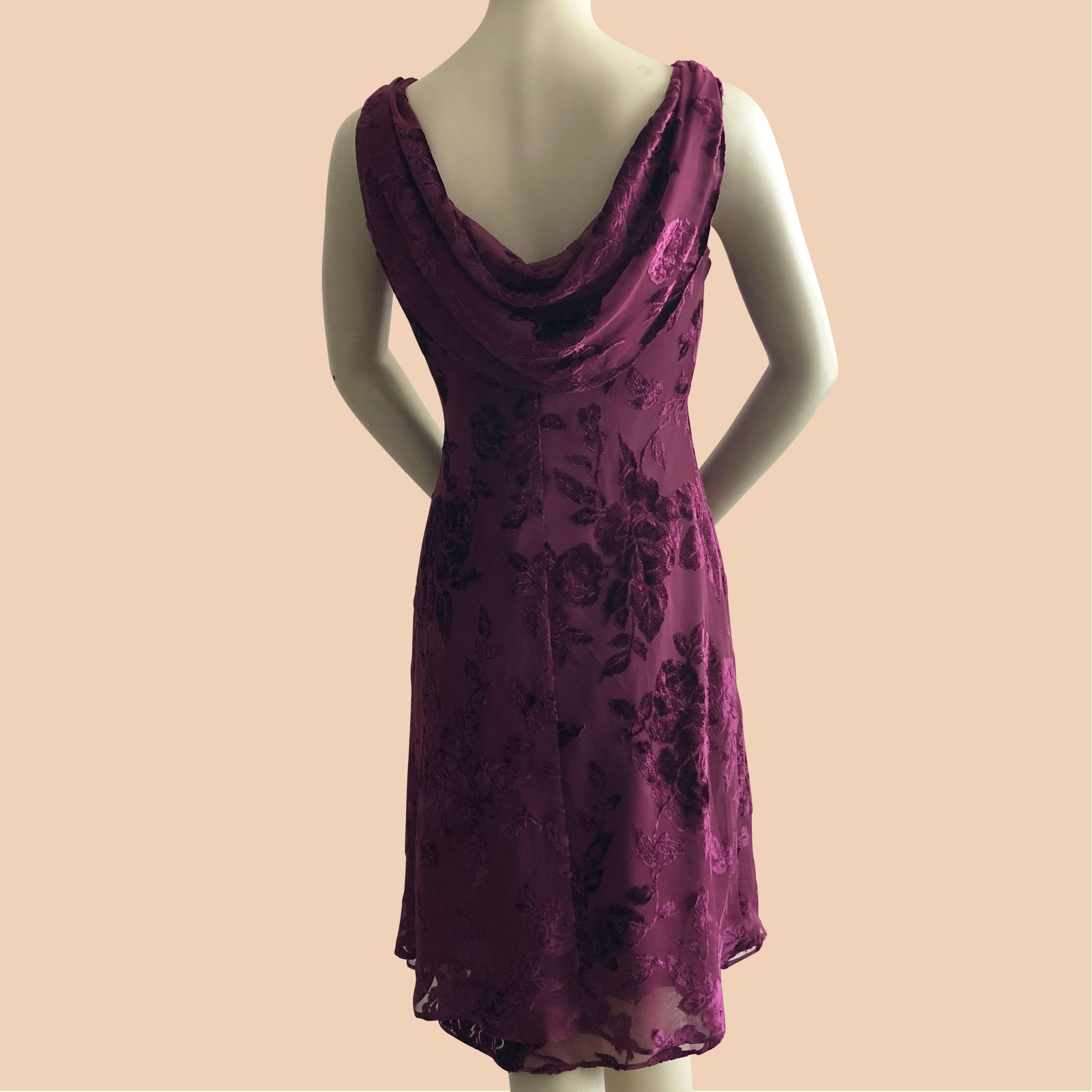 Cowl Back Velvet Roses Dress, Evan Picone - Etsy