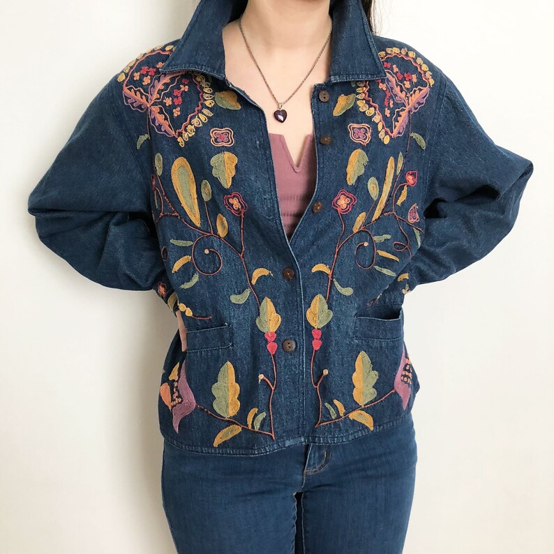 Vintage Boho Embroidered Denim Jacket, April Cornell - Etsy