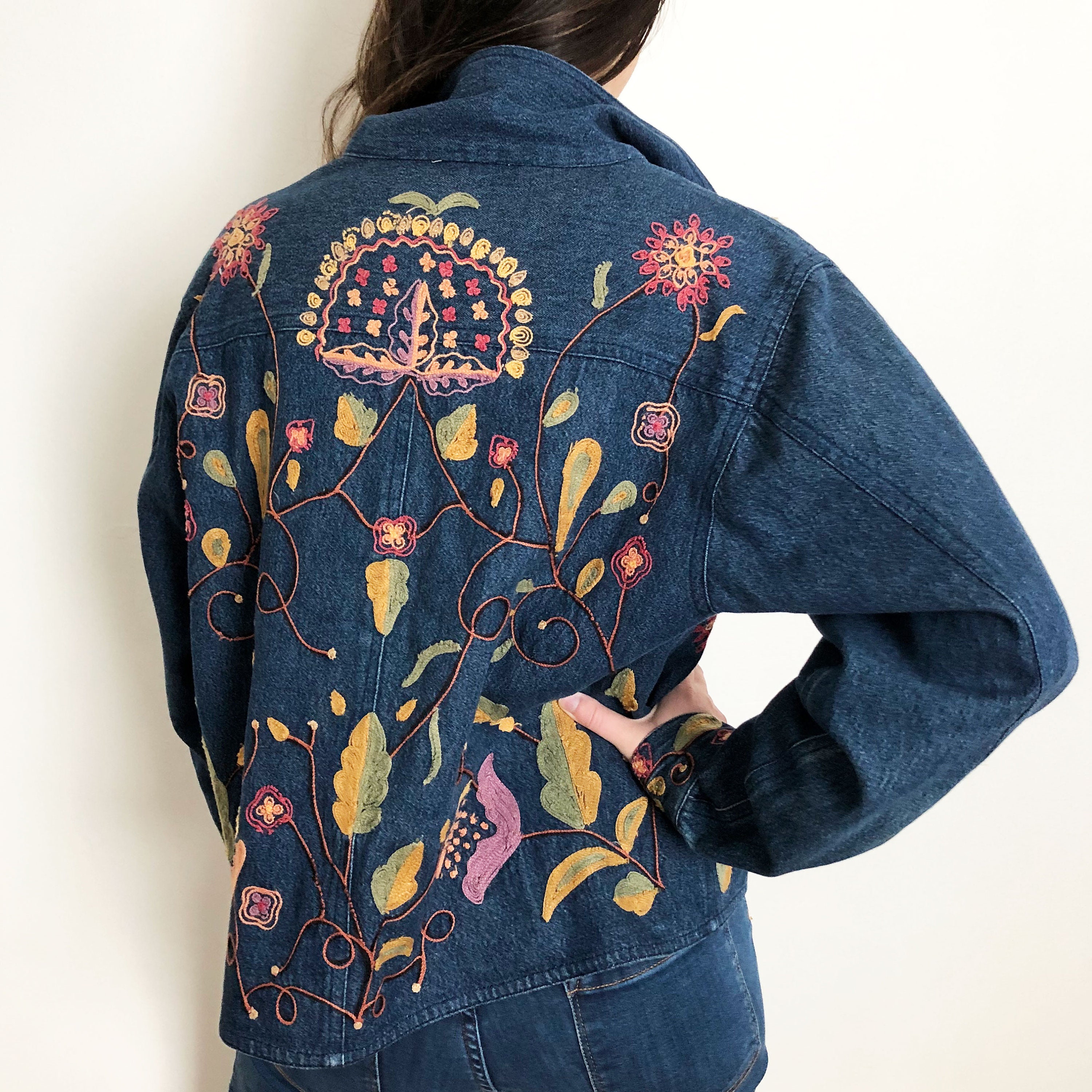 Vintage Boho Embroidered Denim Jacket, April Cornell - Etsy