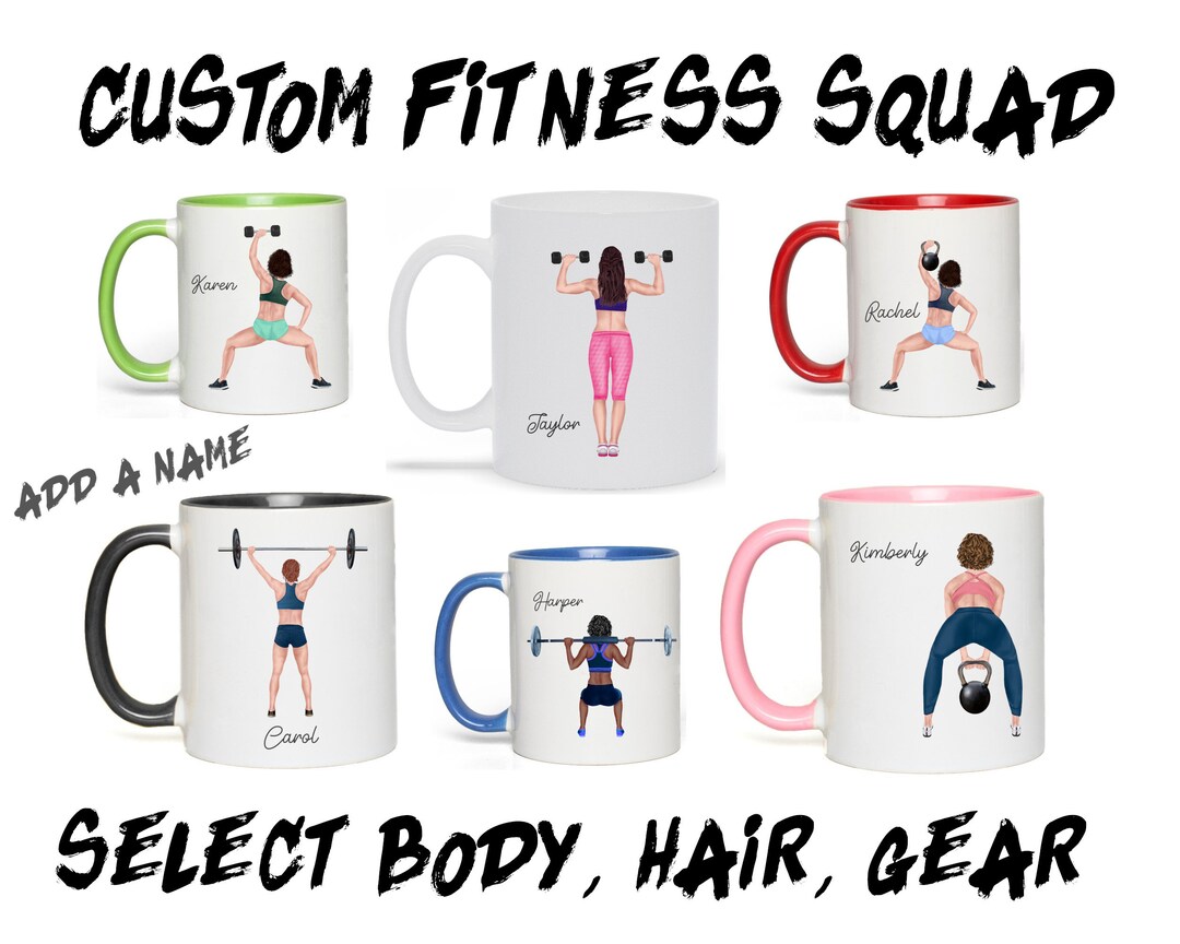 Custom Fitness Squad Gift Idea. Gym Workout Mug, Dumbell Kettlebell ...