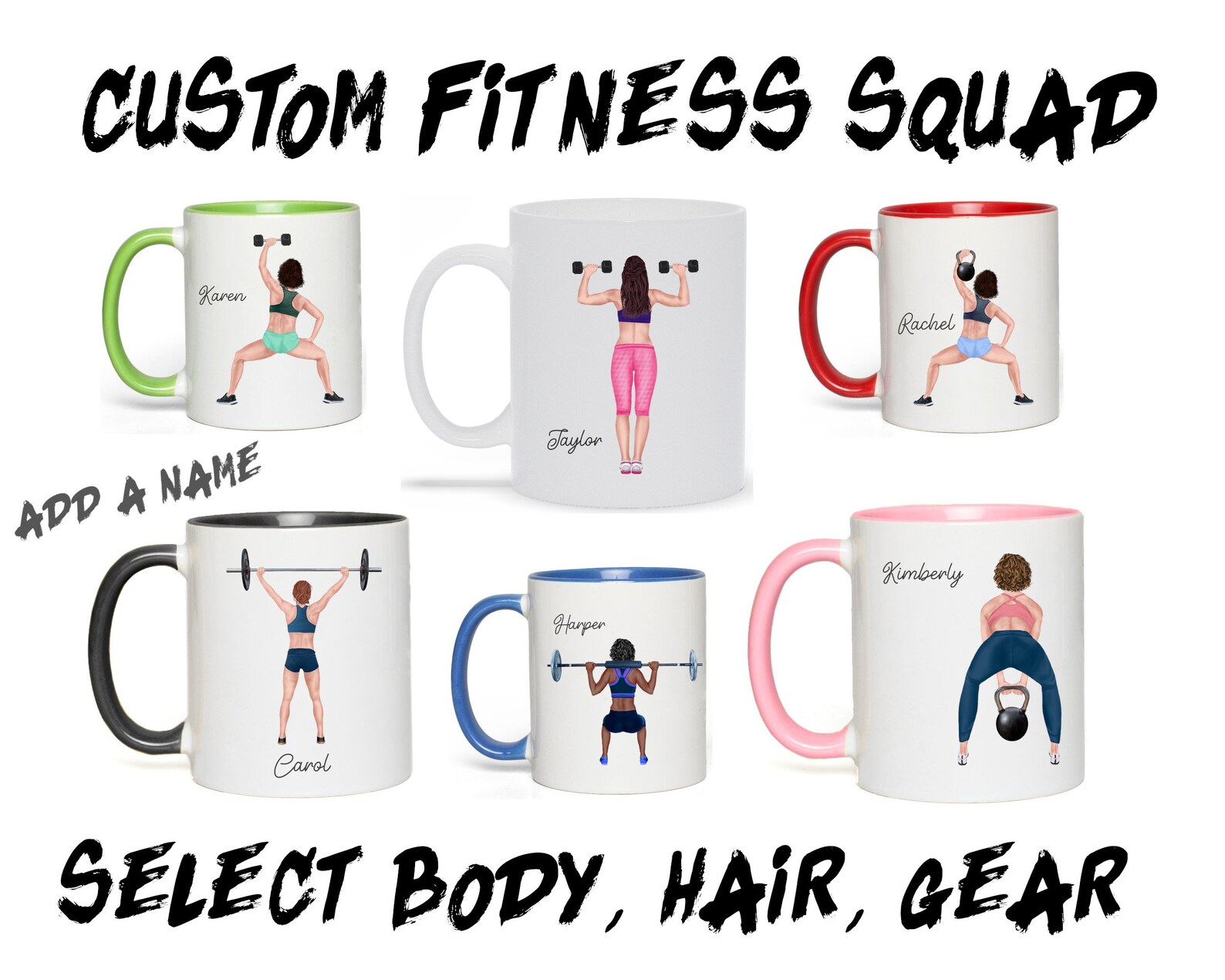Custom Fitness Squad Gift Idea. Gym Workout Mug, Dumbell Kettlebell ...