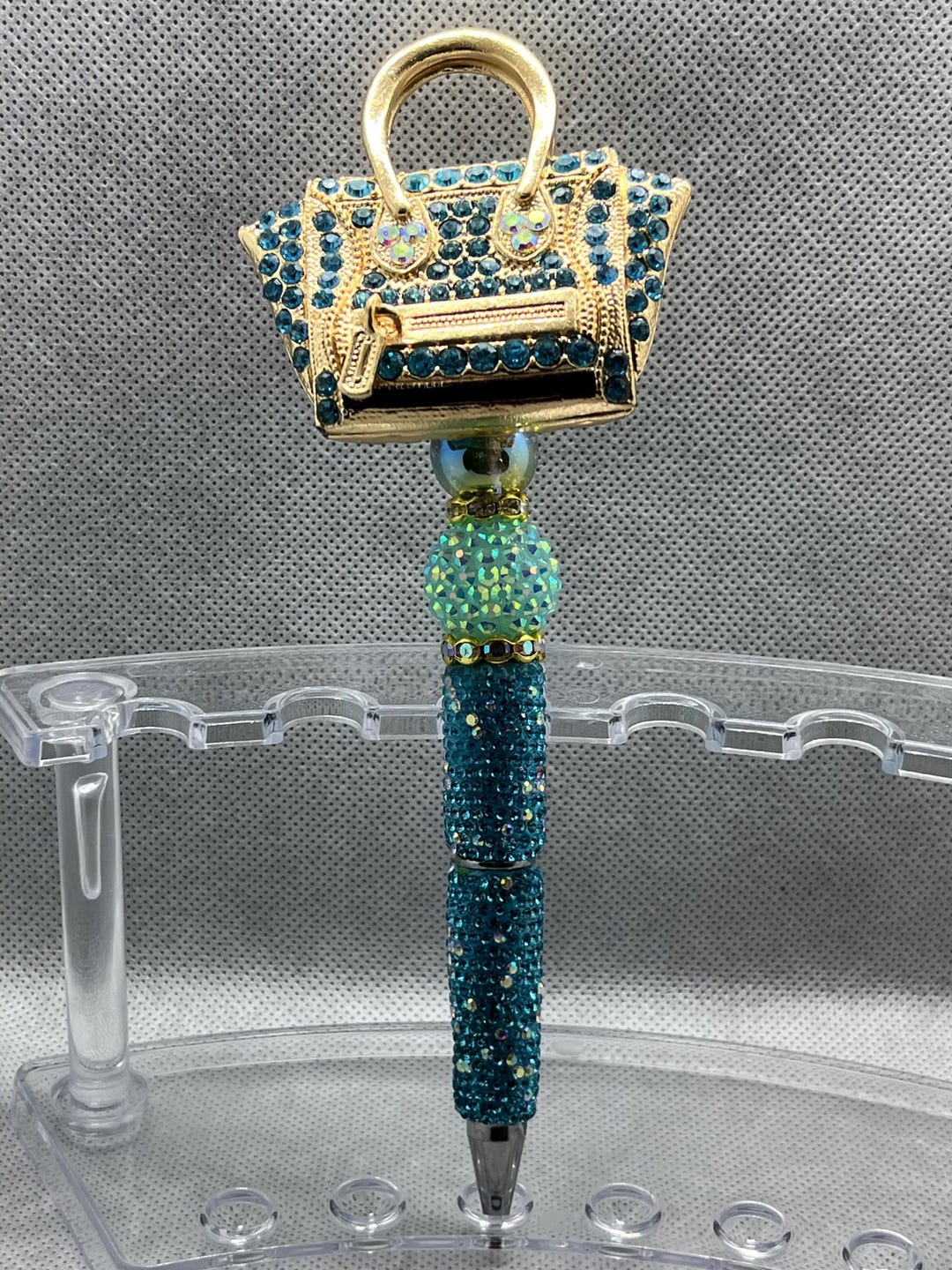 Fancy Teal and Gold Purse Beaded Pen, Elegant Beaded Pen, Bling Beaded ...