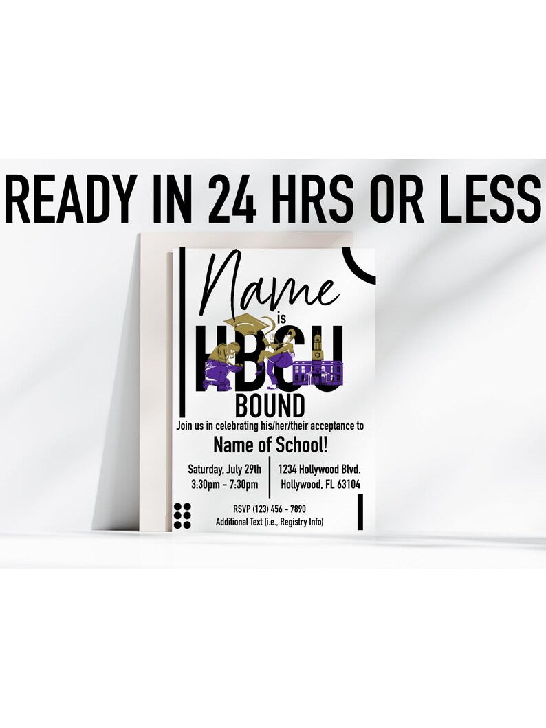 Purple & Gold HBCU Bound, College Bound, Mobile Invites 3 - Etsy