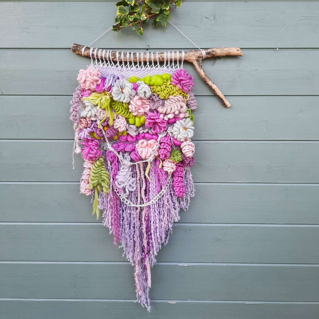 Chunky Woven Wall Hanging, Bohemian, Lilac Whimsical Colourful Weave ...