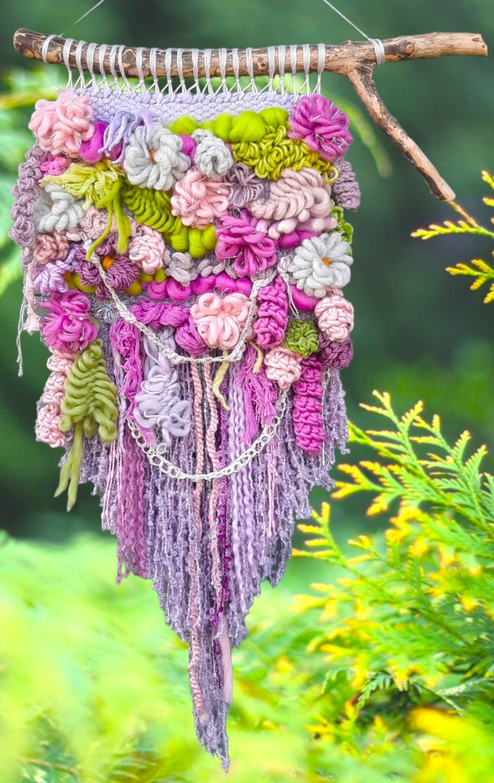 Chunky Woven Wall Hanging, Bohemian, Lilac Whimsical Colourful Weave ...