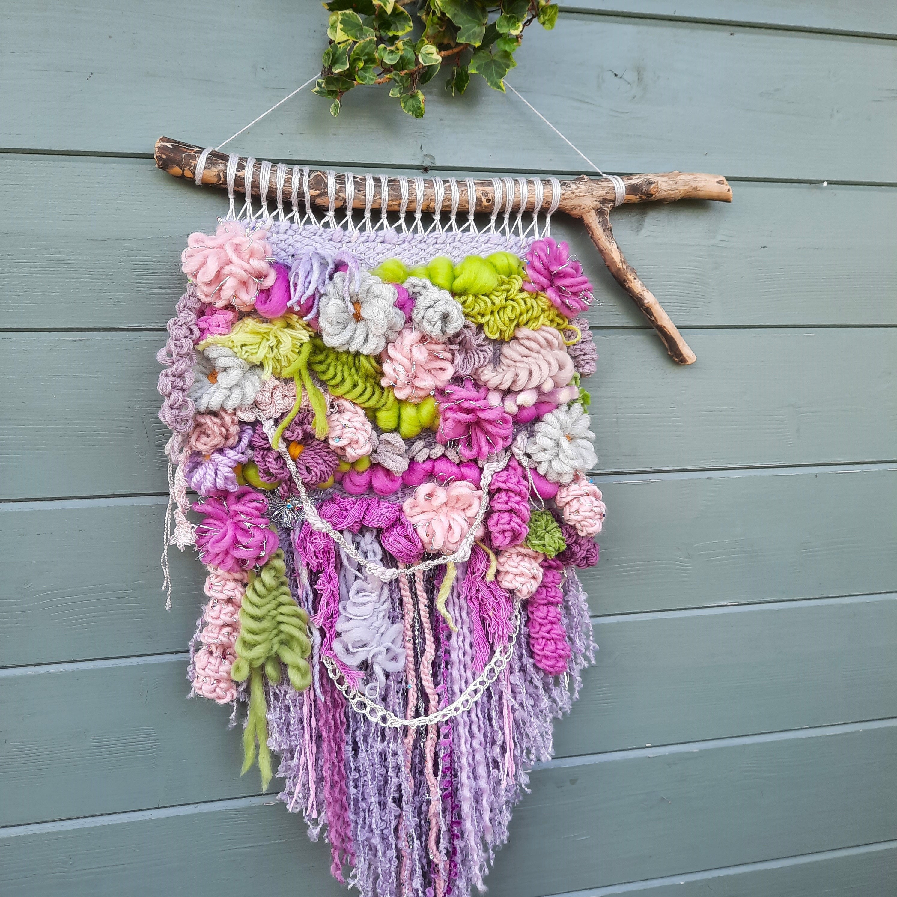 Chunky Woven Wall Hanging, Bohemian, Lilac Whimsical Colourful Weave ...