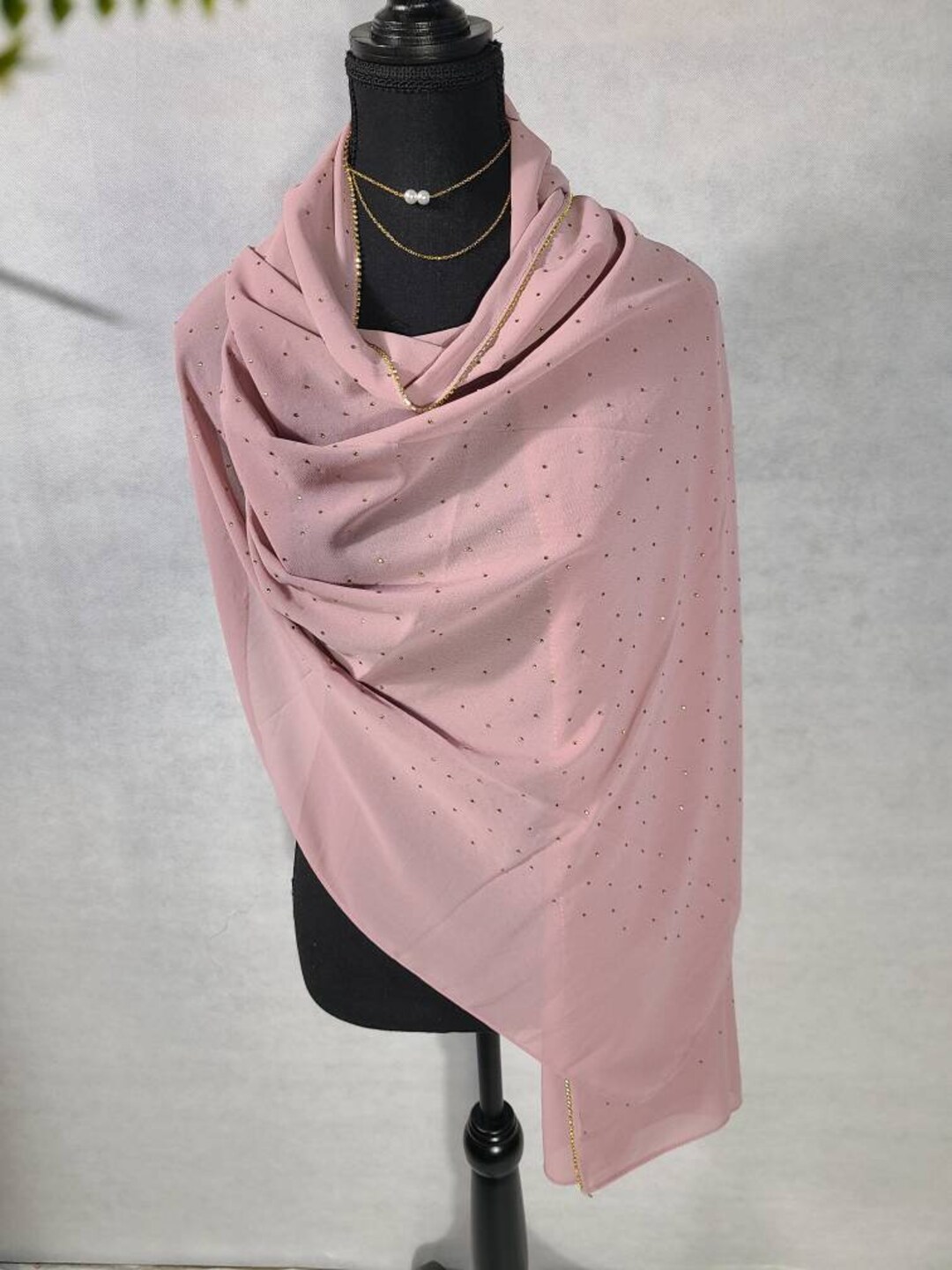 Hijab Luxury Gold Chiffon Head Scarf Solid Soft Long Muslim Scarves for ...