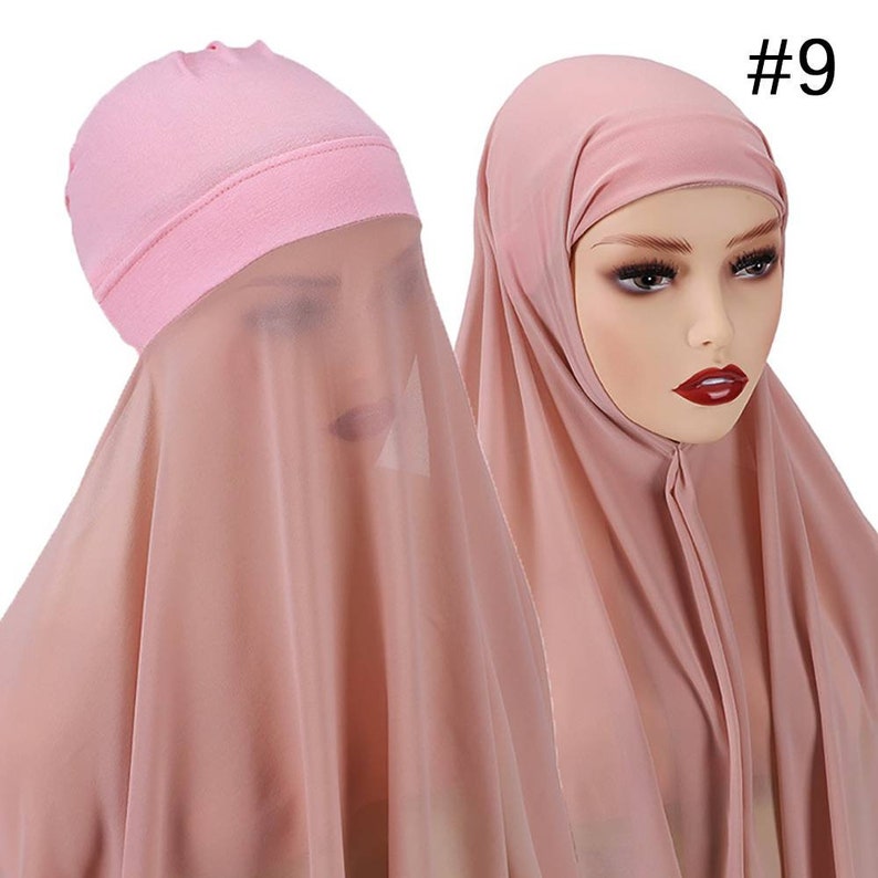 Women Plain Bubble Chiffon Scarf With Head Hijab Wrap Solid Etsy