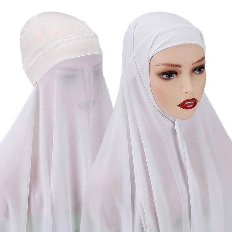 Women Plain Bubble Chiffon Scarf With Head Hijab Wrap Solid Etsy