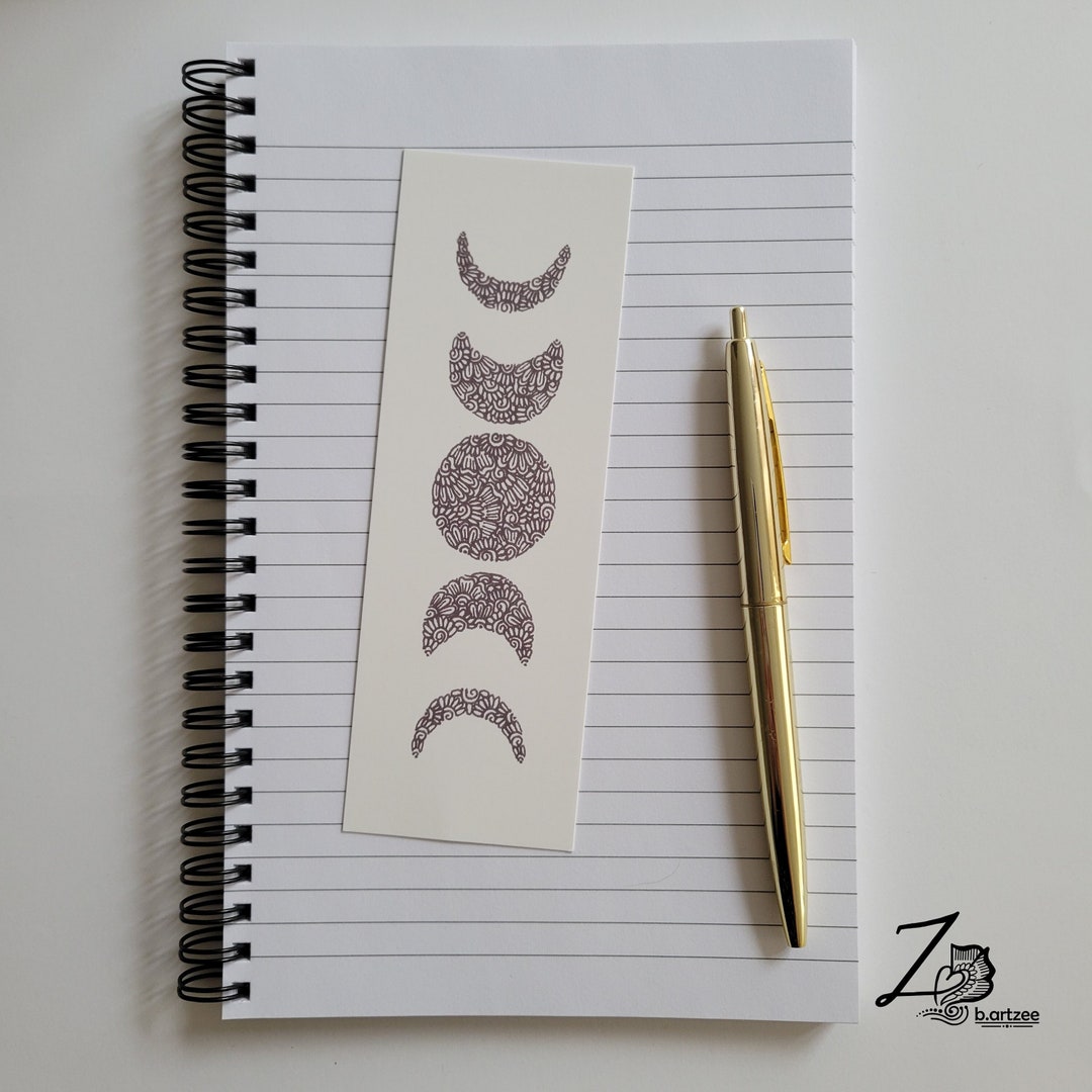 Moon Phases Bookmark - Art Bookmark, Hand Drawn Artwork, Moon Art, Full ...
