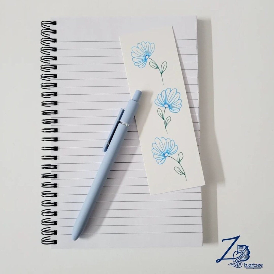 Blue Lilies Bookmark - Art Bookmark, Hand Drawn Artwork, Blue Floral ...