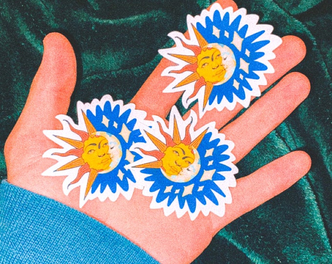 Sun Moon Face Stickers One Inch Round Seals - Etsy