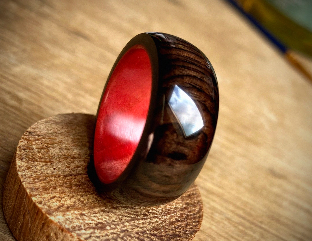 African Blackwood Ring With Pink Ivory Wood Liner - Etsy
