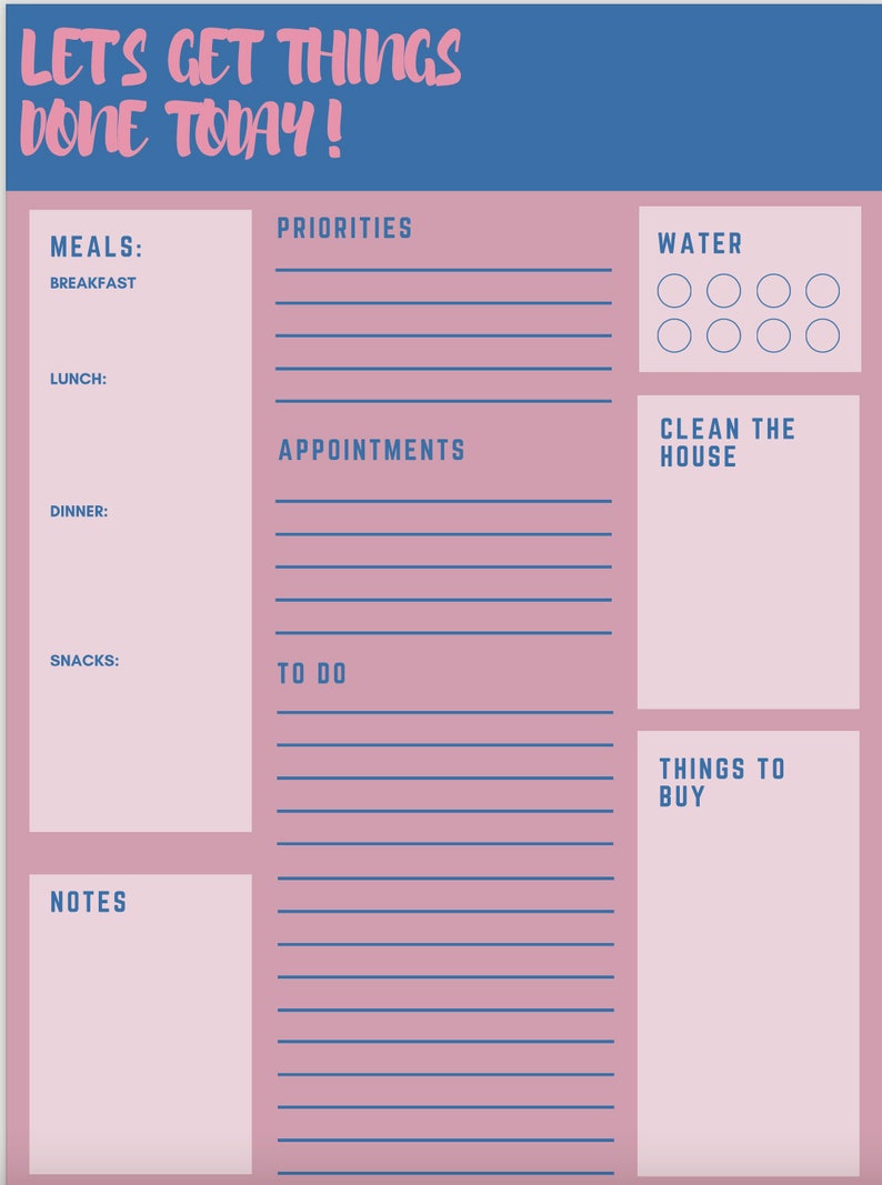 Daily Task Planner With Meals, Tasks, Chores AND Weekly Workout Planner ...